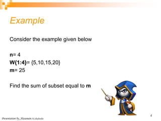 Sum of subsets problem by backtracking | PPT