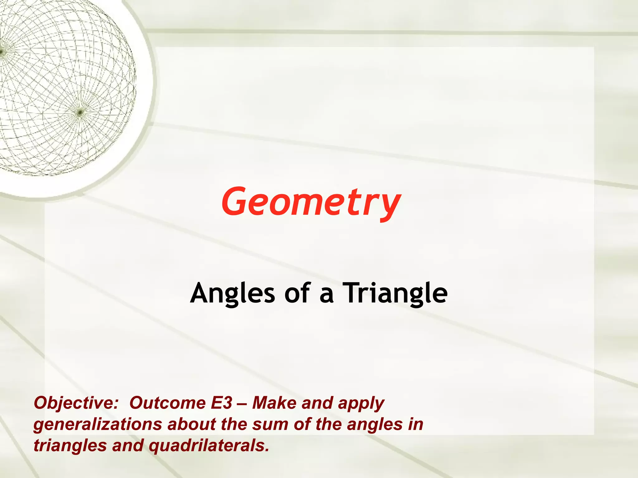 Sum Of The Angles Of A Triangle | PPT