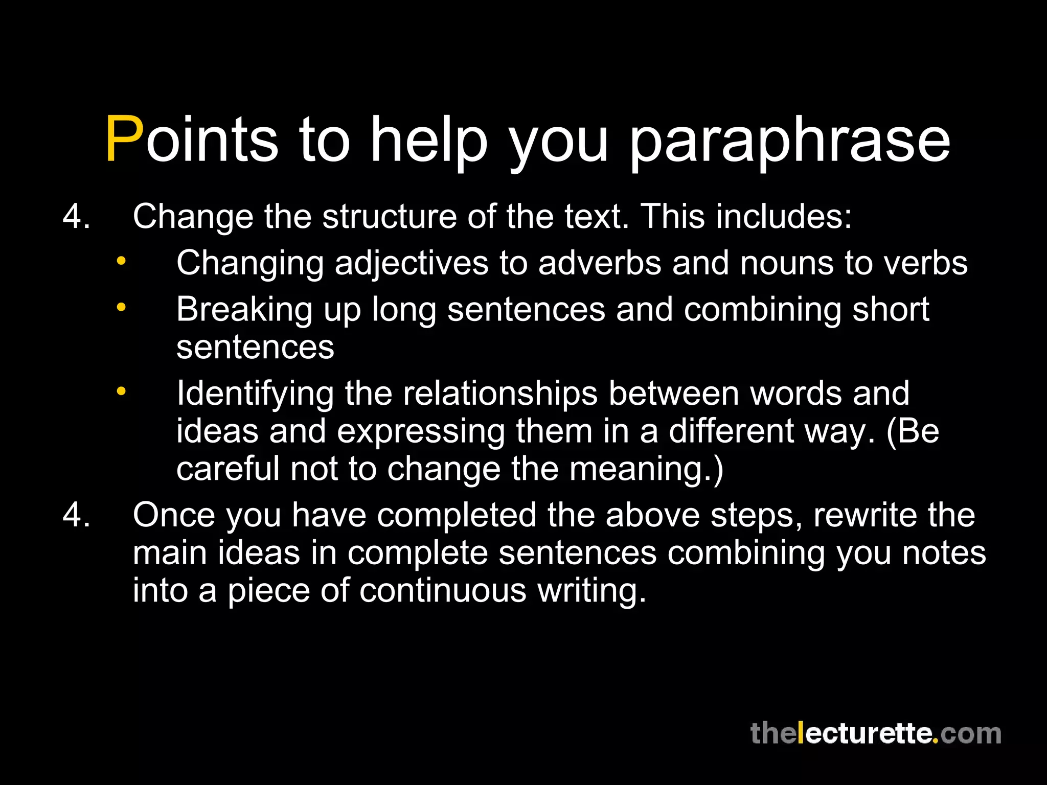Summarizing, paraphrasing, synthesizing | PPT