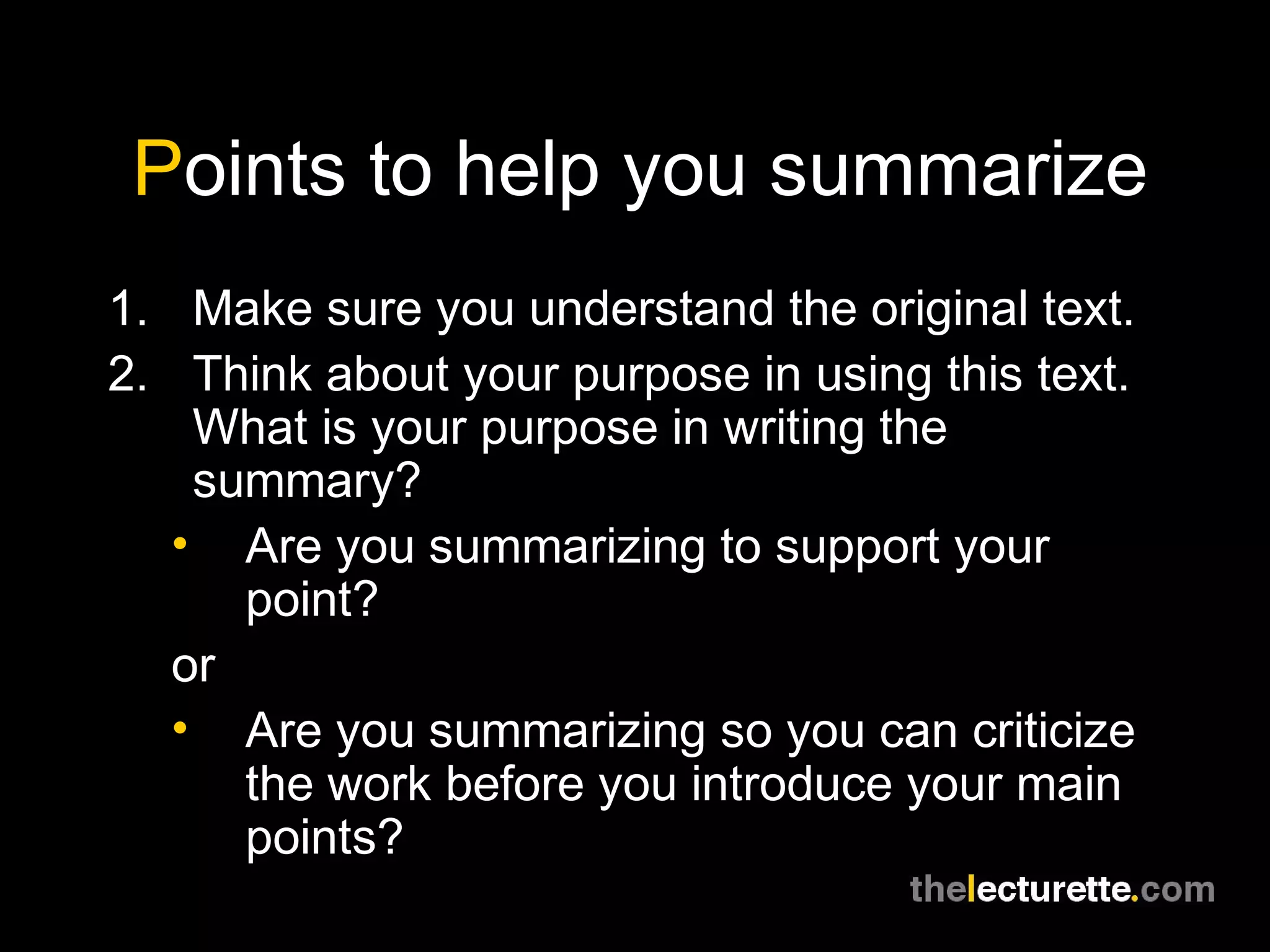 Summarizing, paraphrasing, synthesizing | PPT