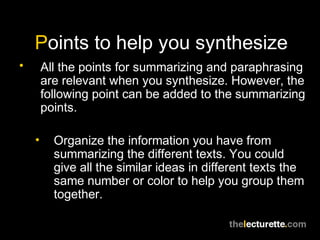 Summarizing, paraphrasing, synthesizing | PPT