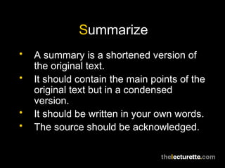 Summarizing, paraphrasing, synthesizing | PPT