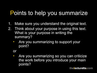 Summarizing, paraphrasing, synthesizing | PPT