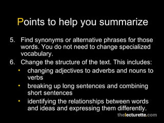 Summarizing, paraphrasing, synthesizing | PPT