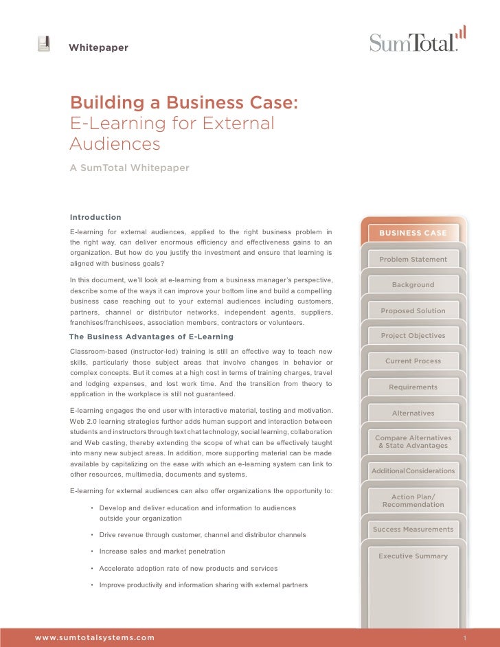 Building a Business Case, e-Learning for External Audiences