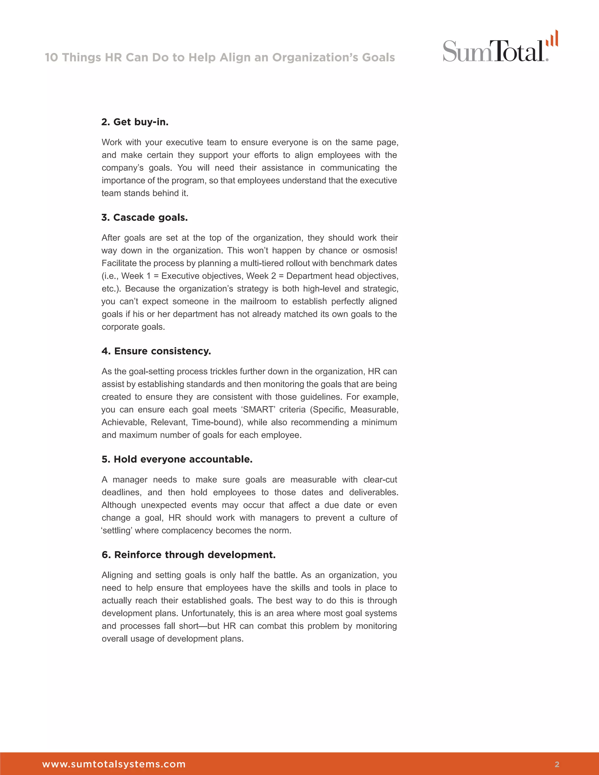 10 Things HR Can Do to Help Align an Organization's Goals | PDF