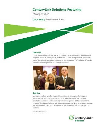 CenturyLink Managed VoIP Case Study featuring Sun National Bank