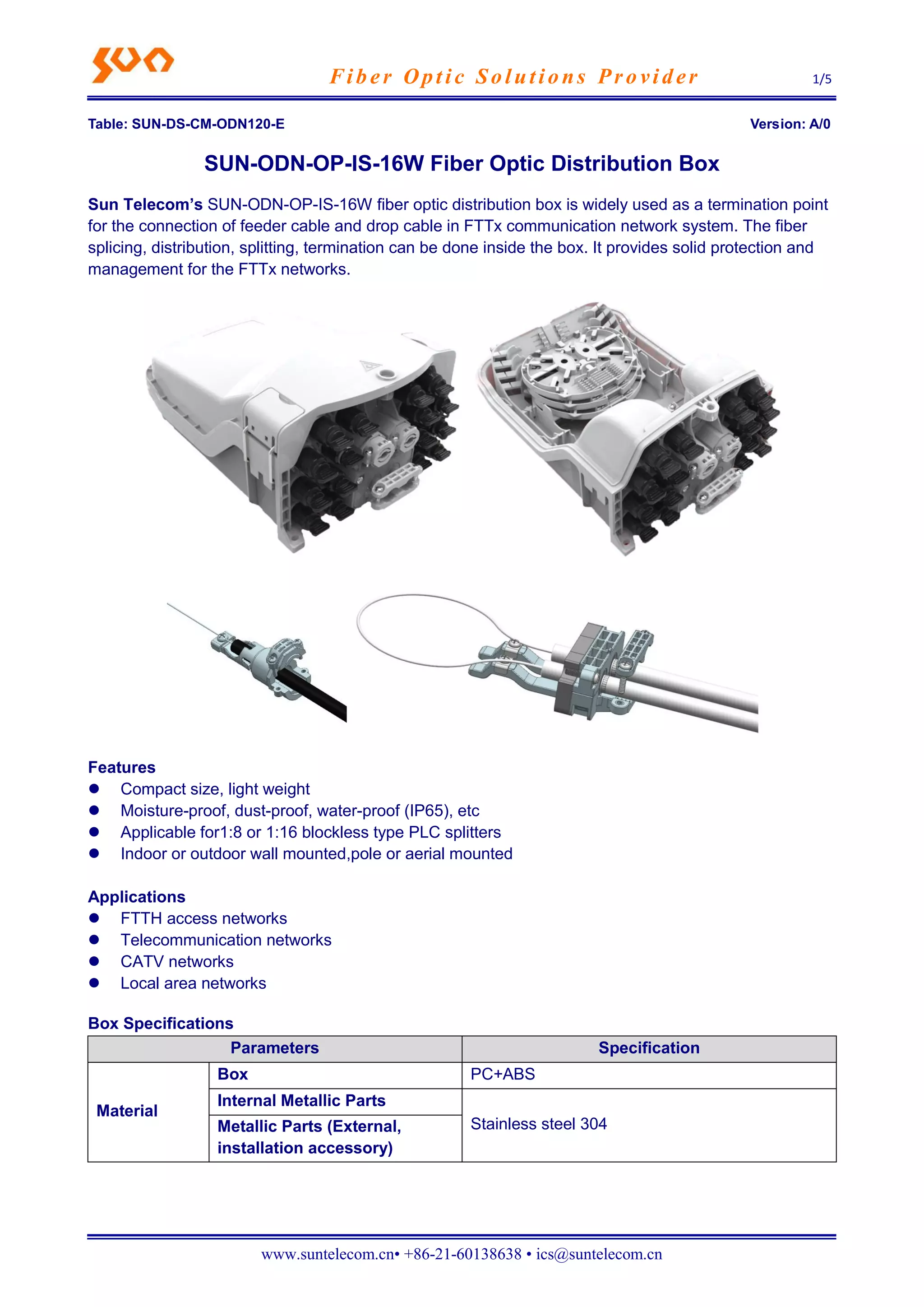 Sun odn-op-is-16w fiber optic distribution box | PDF