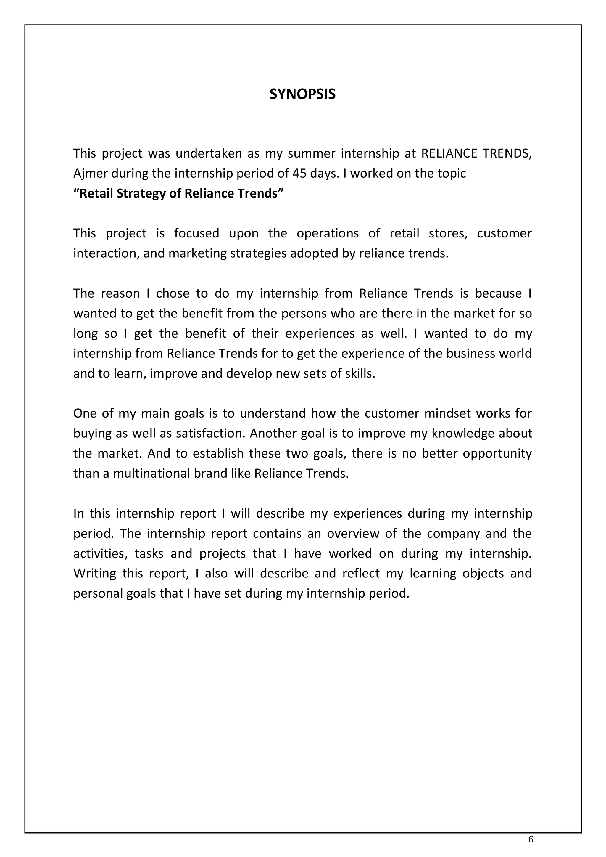 Retail Strategy Internship Project | PDF