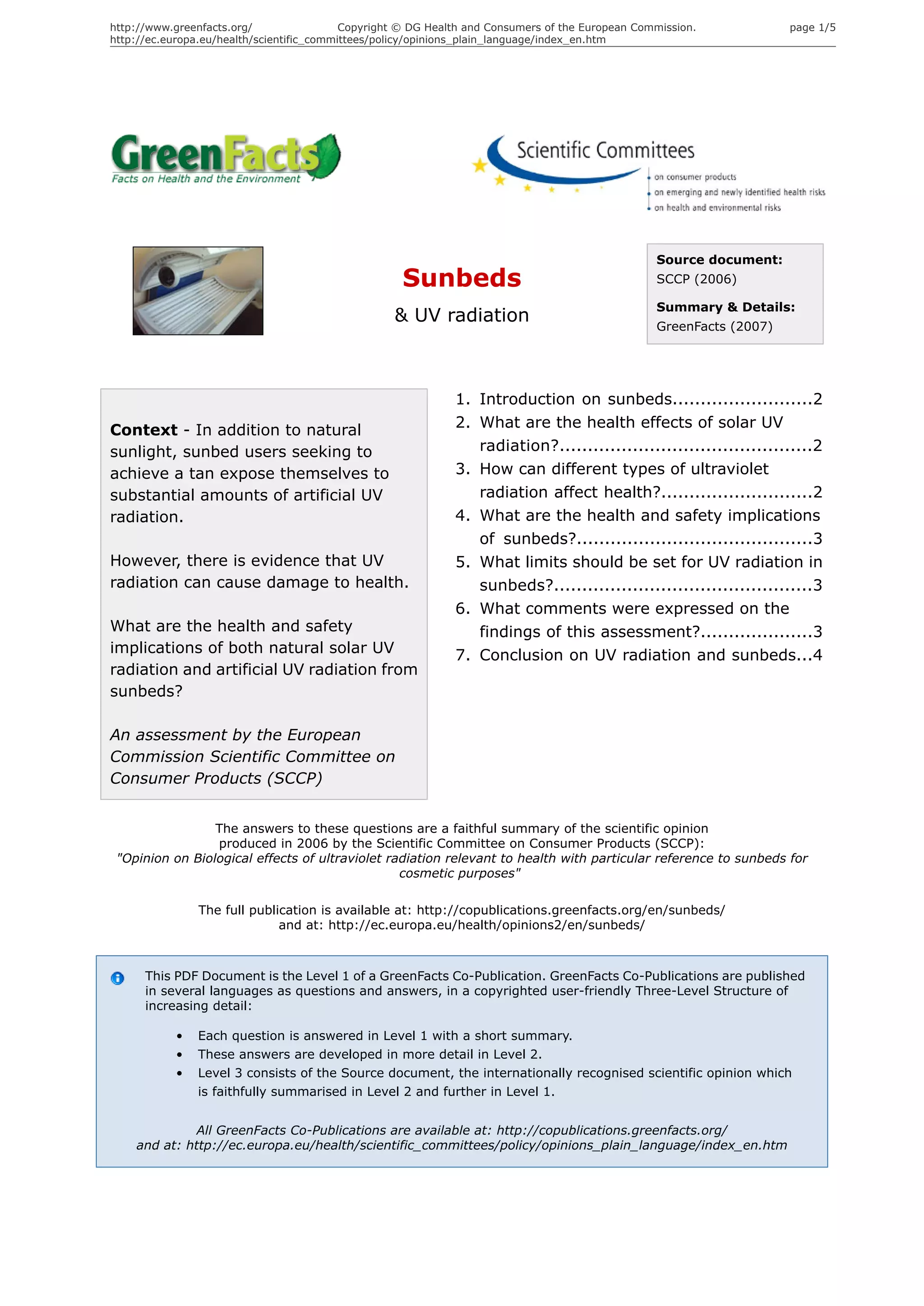 Sunbeds & UV radiation | PDF