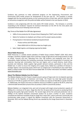 Noble Resources International Pte Limited (Noble) Sundance resource ...