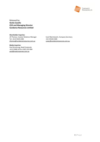 Noble Resources International Pte Limited (Noble) Sundance resource ...
