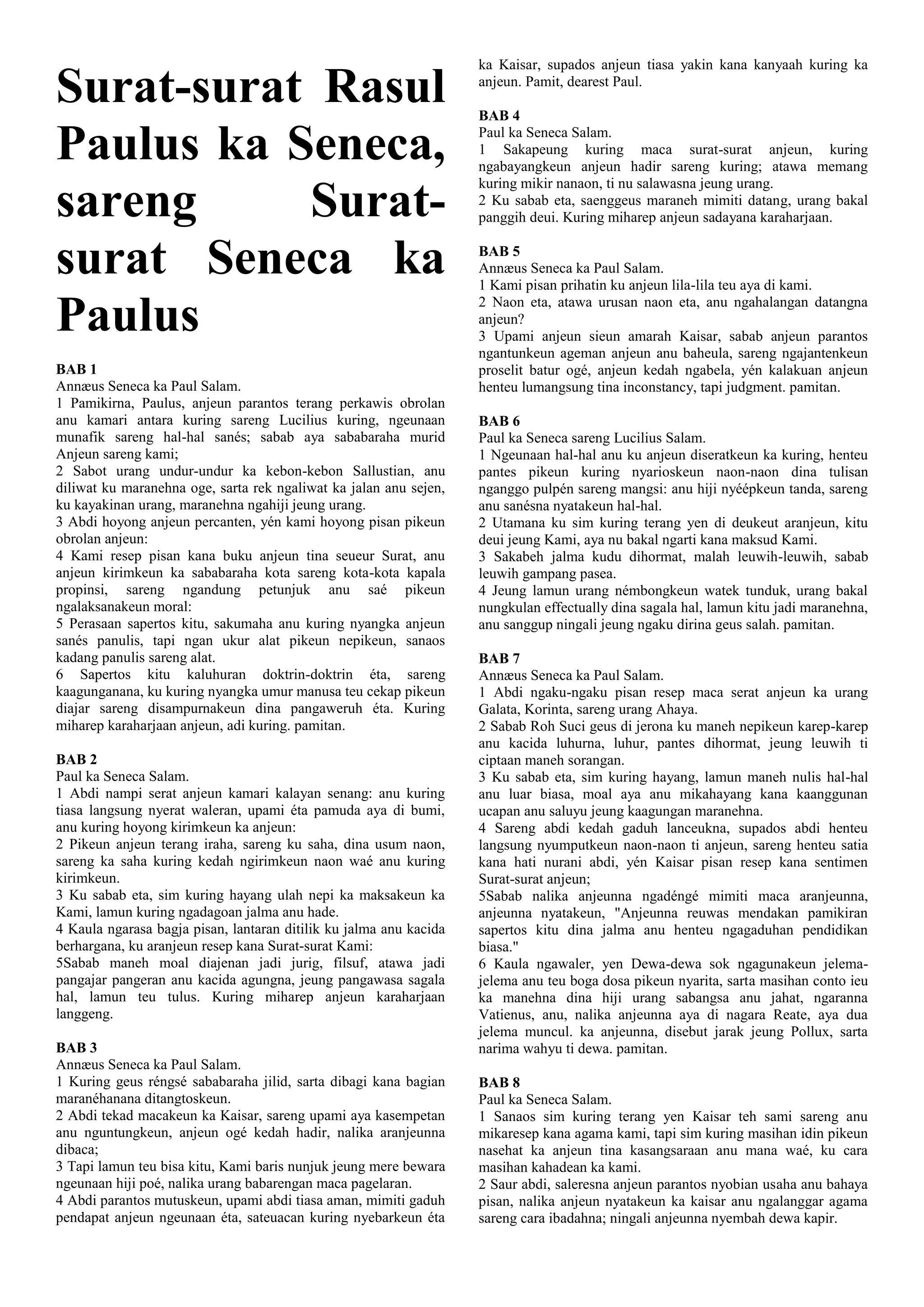 Sundanese - The Epistles of Paul the Apostle to Seneca, with Seneca's ...