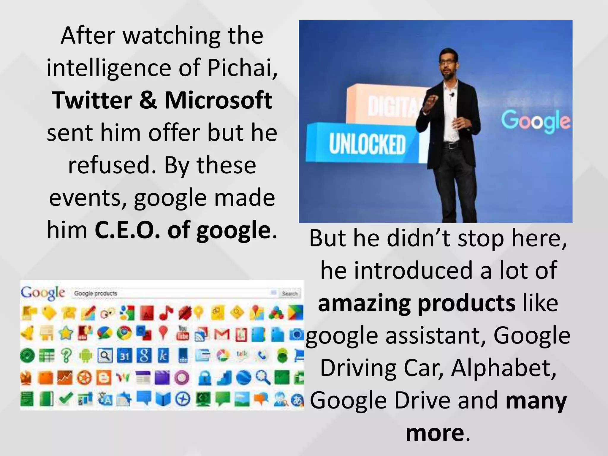 Sundar Pichai Success Story | Biography | PPTX