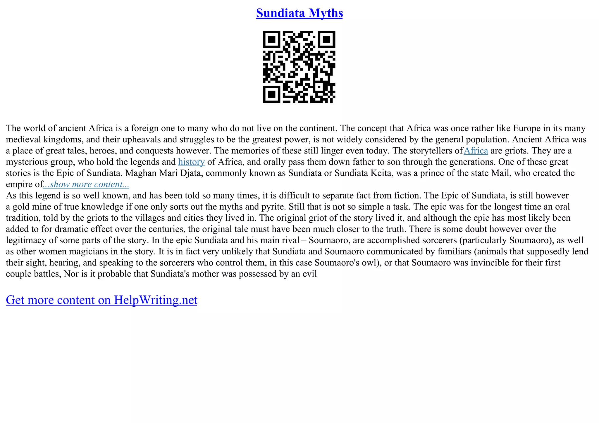 Sundiata Myths | PDF