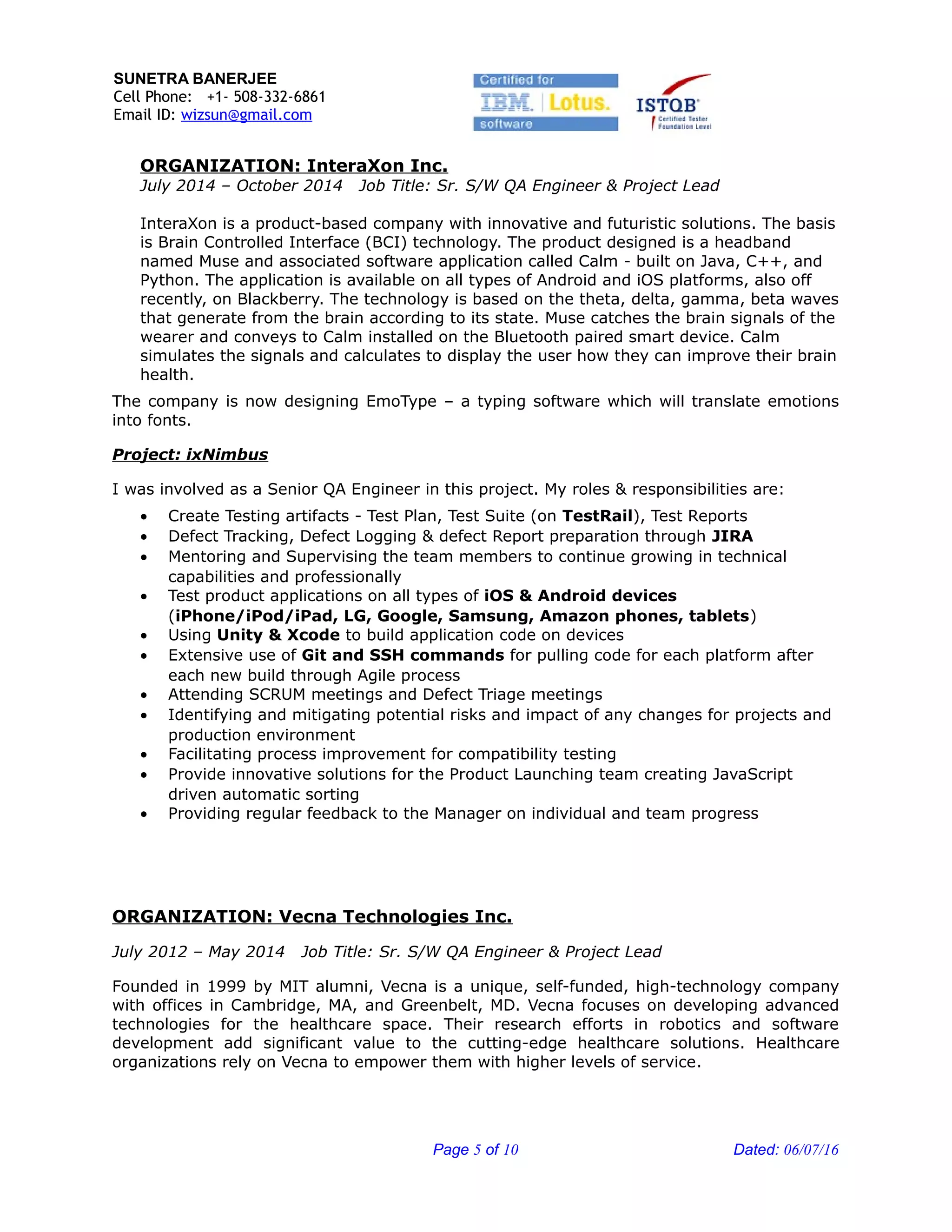 Sunetra banerjee-sr-qa-engineer-project-lead resume | DOC