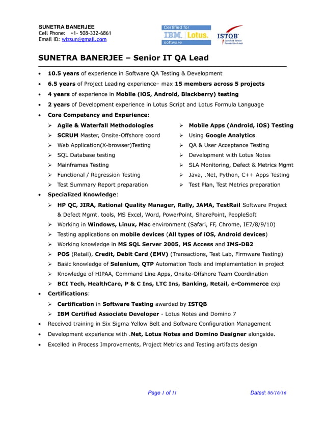 Sunetra Banerjee-Sr-QA-Engineer-Project-Lead Resume | PDF