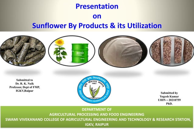 Sunflower By Products & its Utilization.pptx | Agriculture | Industries