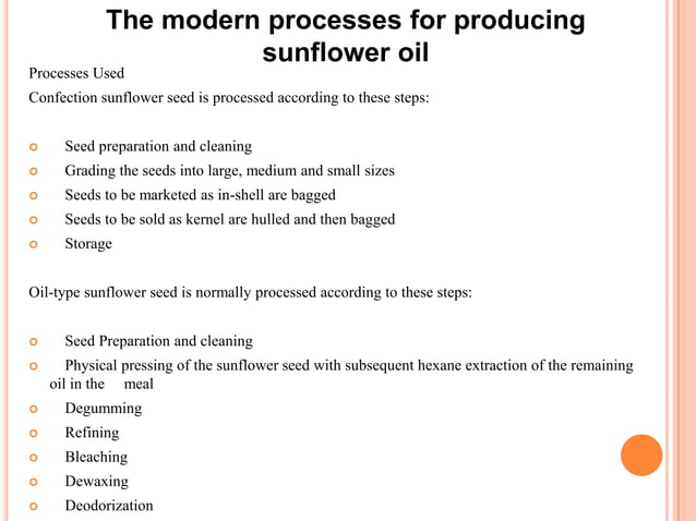 Sunflower oil extraction process | PPTX | Chemistry | Science