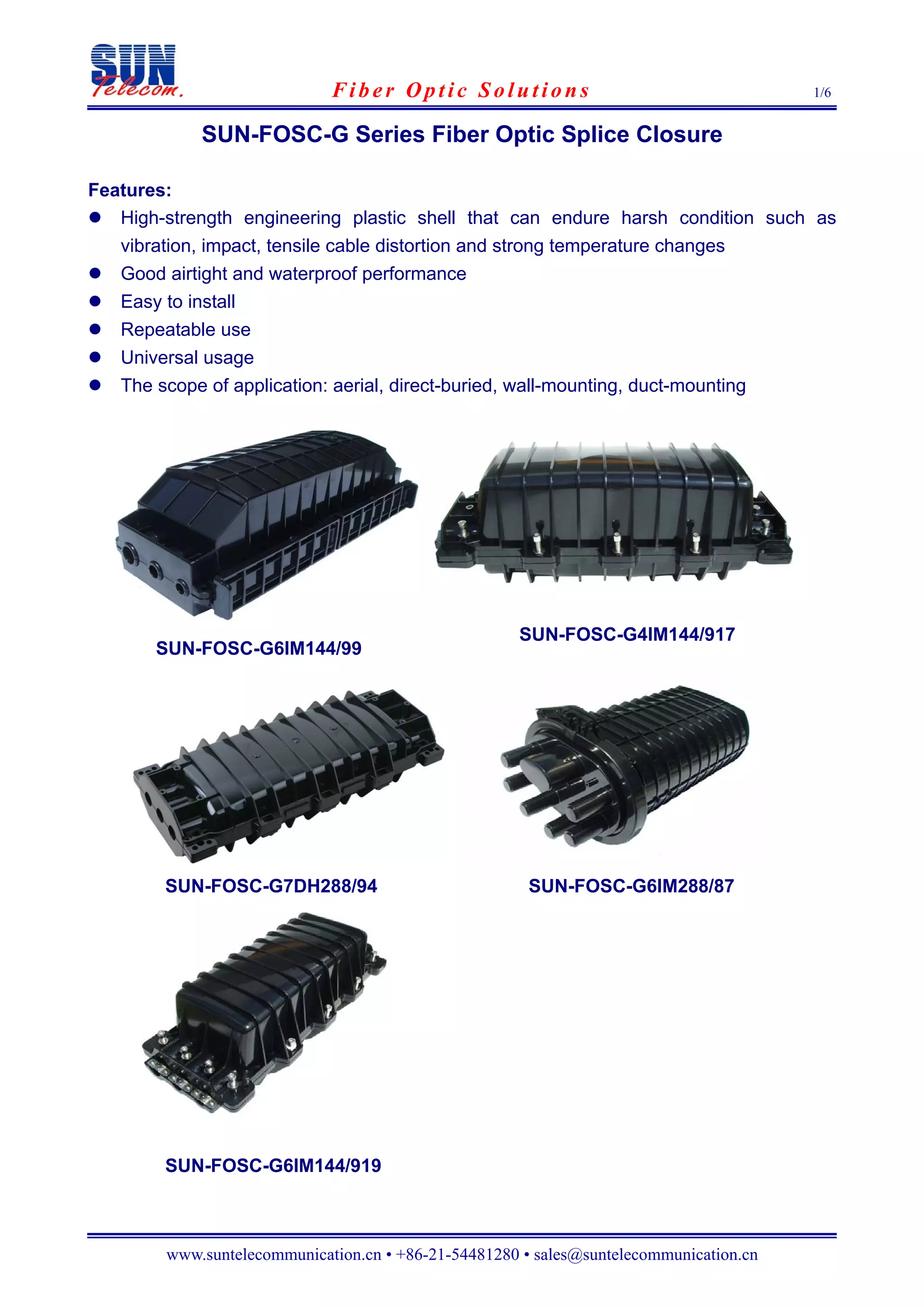 Sun Fosc G Series Fiber Optic Splice Closure | PDF