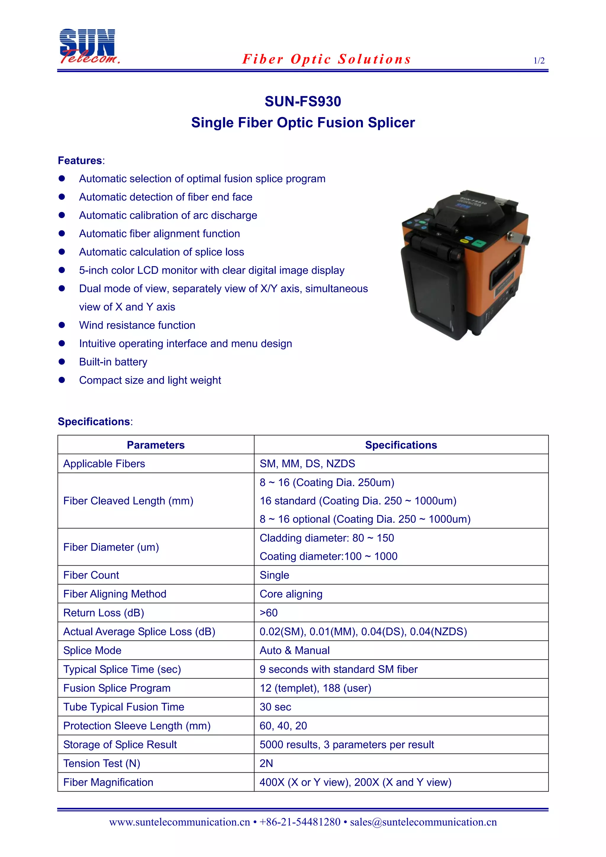 Sun Fs930 Fusion Splicer Ver1 | PDF