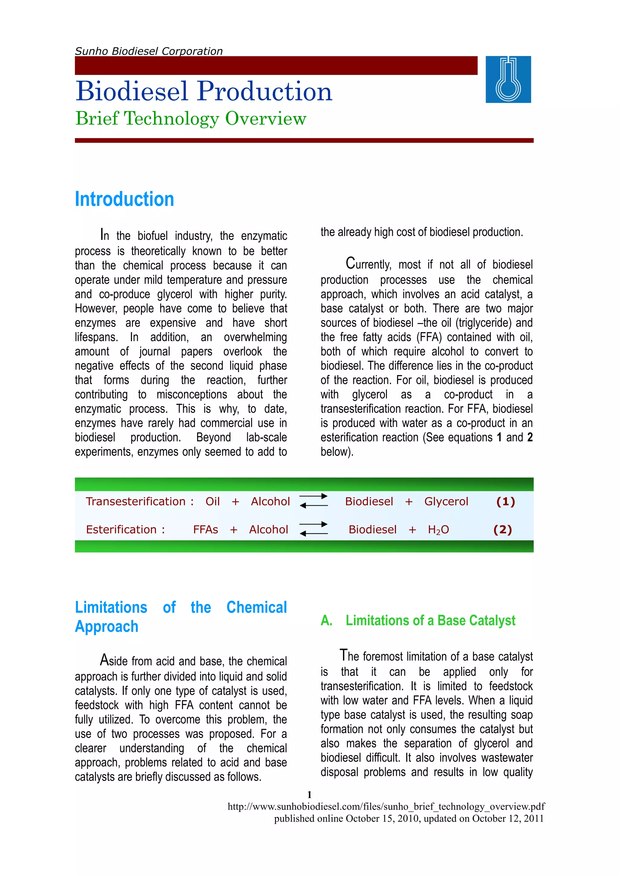 Why Choose an Enzymatic Biodiesel Process | PDF