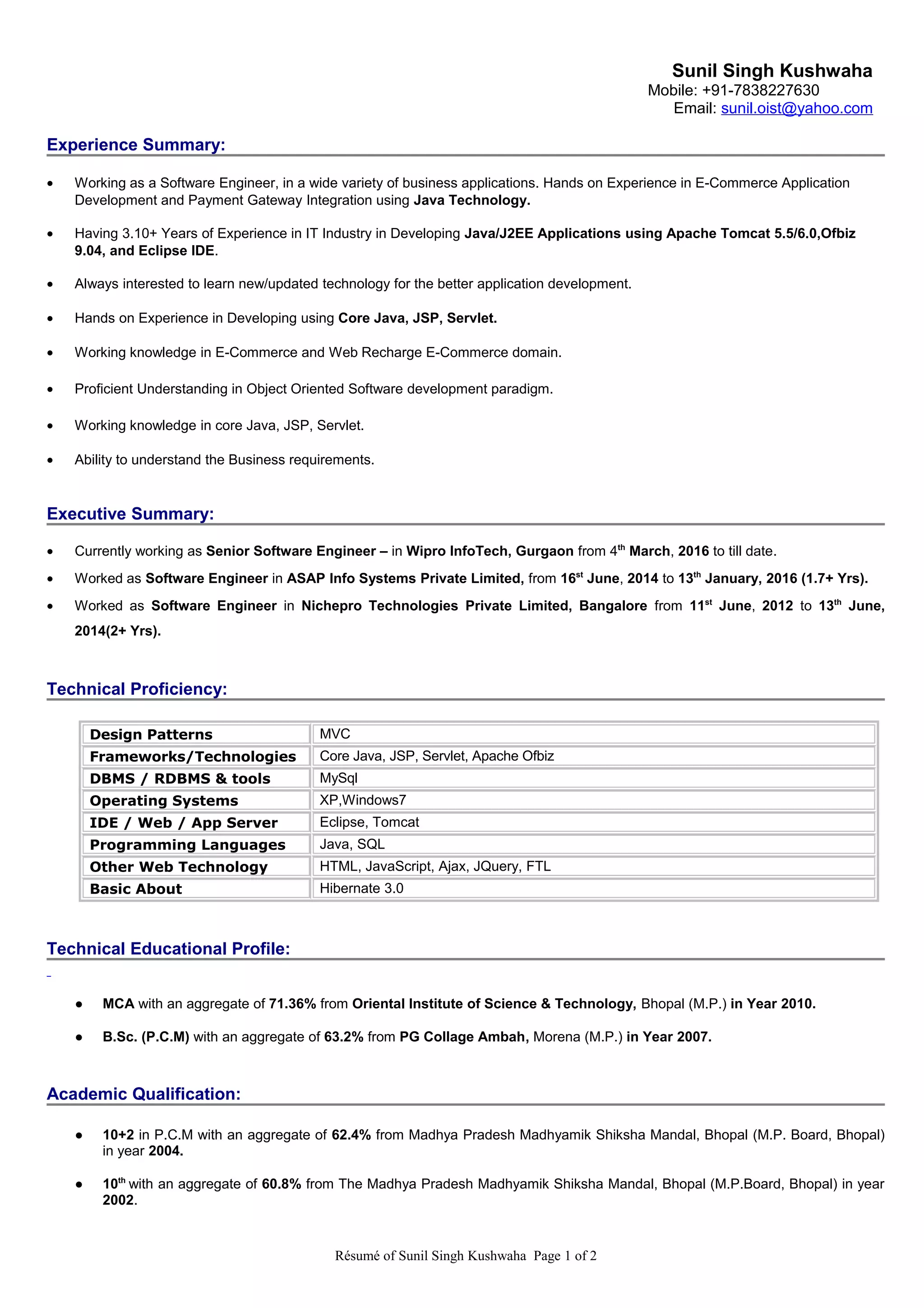 Sunil java 3.11+ years_exp | PDF