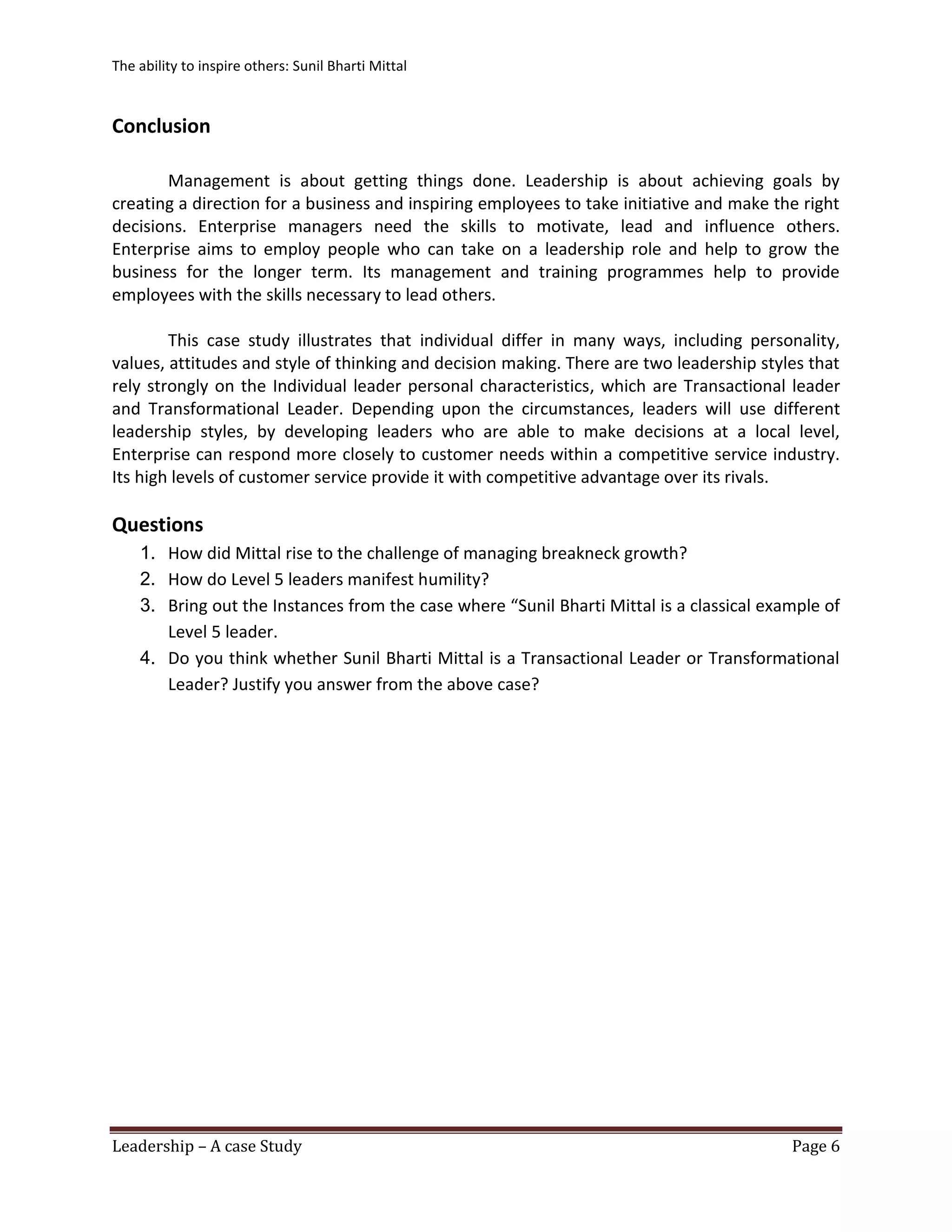 Sunil mittal case study (developed by ranjan shetty) | DOCX | Telecommunications Industry ...