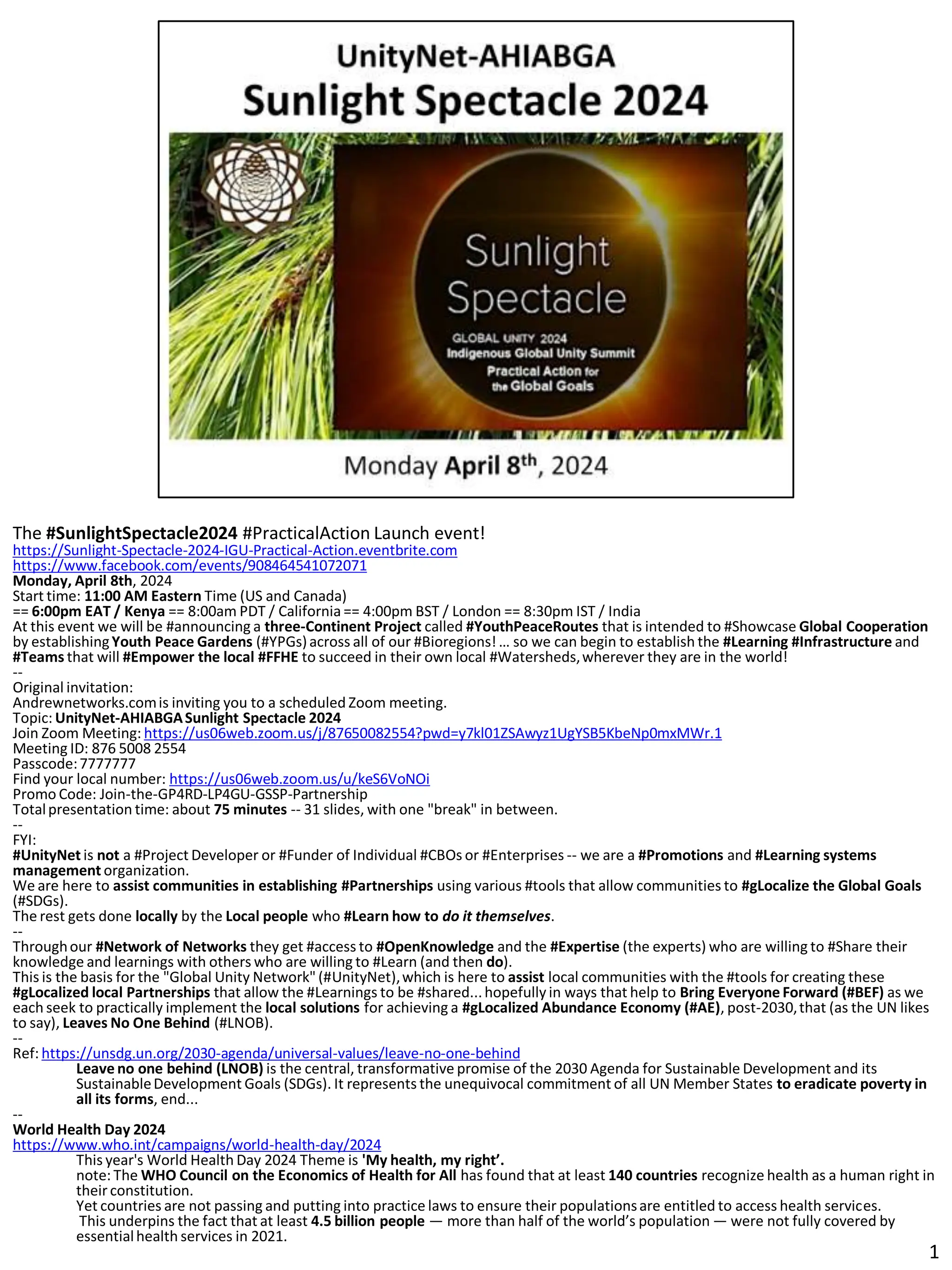 Sunlight Spectacle 2024 Practical Action Launch Event 2024-04-08 | PDF