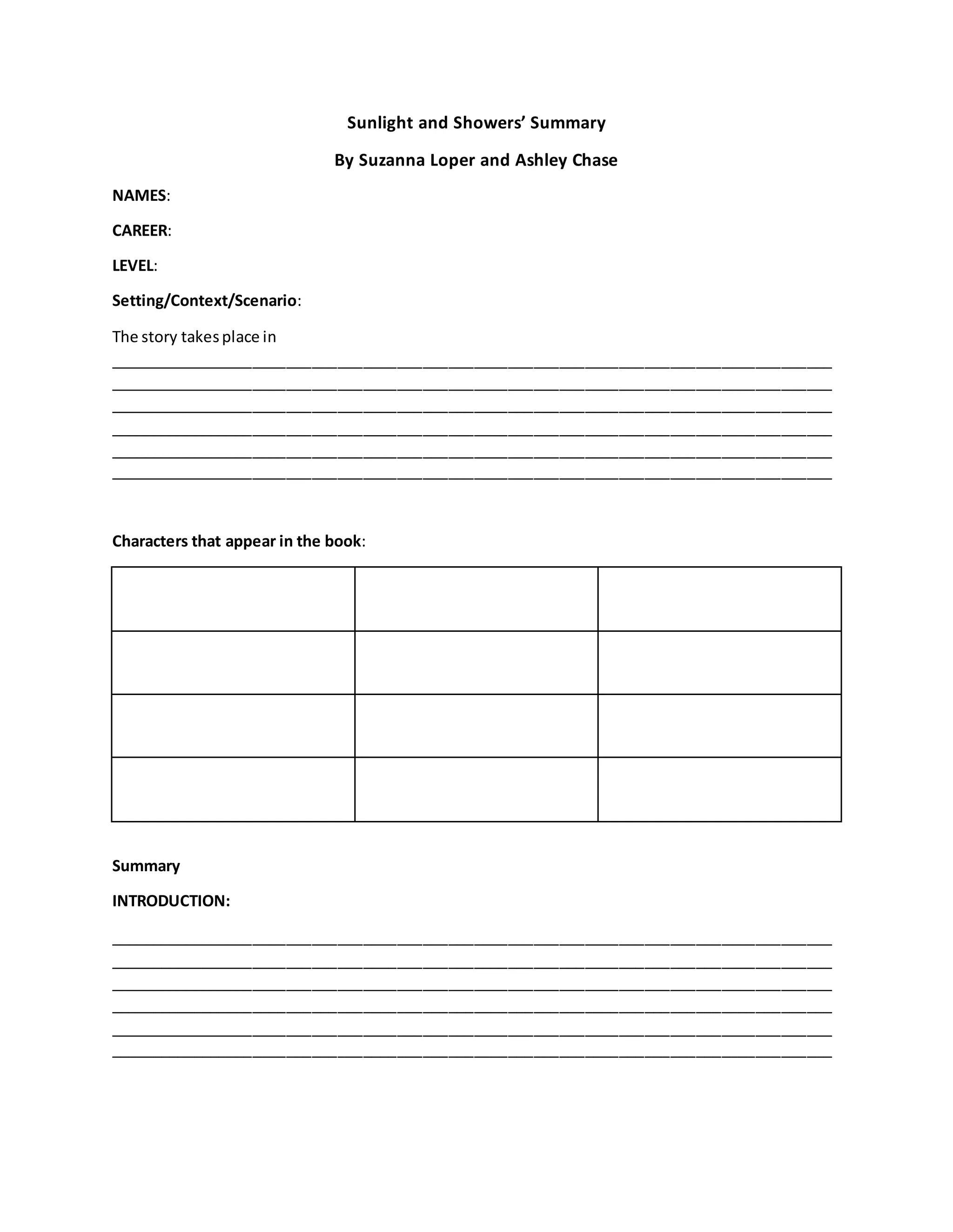 Sunlight and showers reading unit 3 template | DOCX