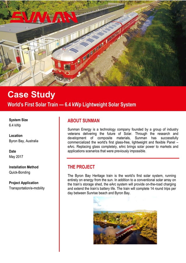 Sunman Energy Lightweight Solar Case Study - Byron Bay Solar Train | PDF