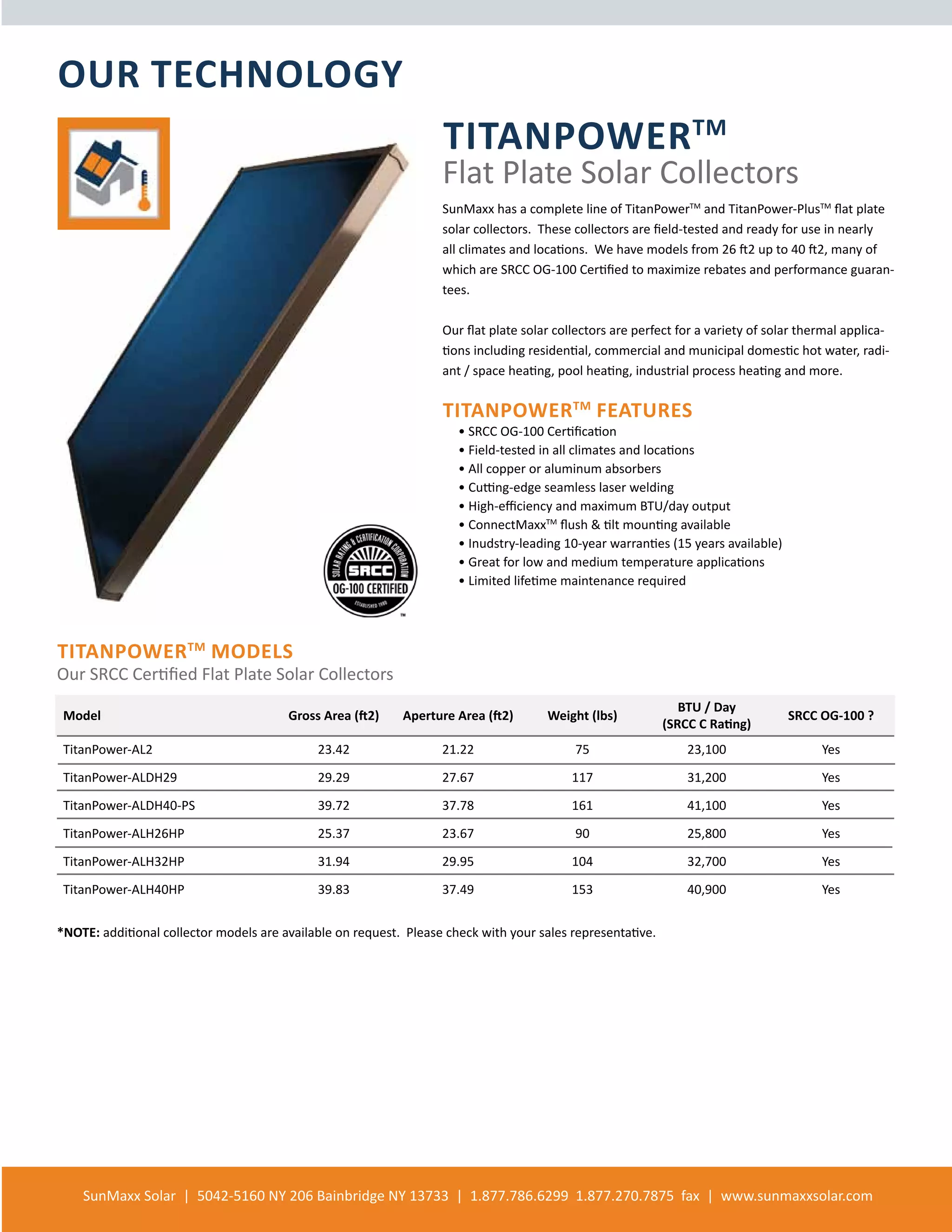 SunMaxx TitanPower And ThermoPower Solar Collectors | PDF