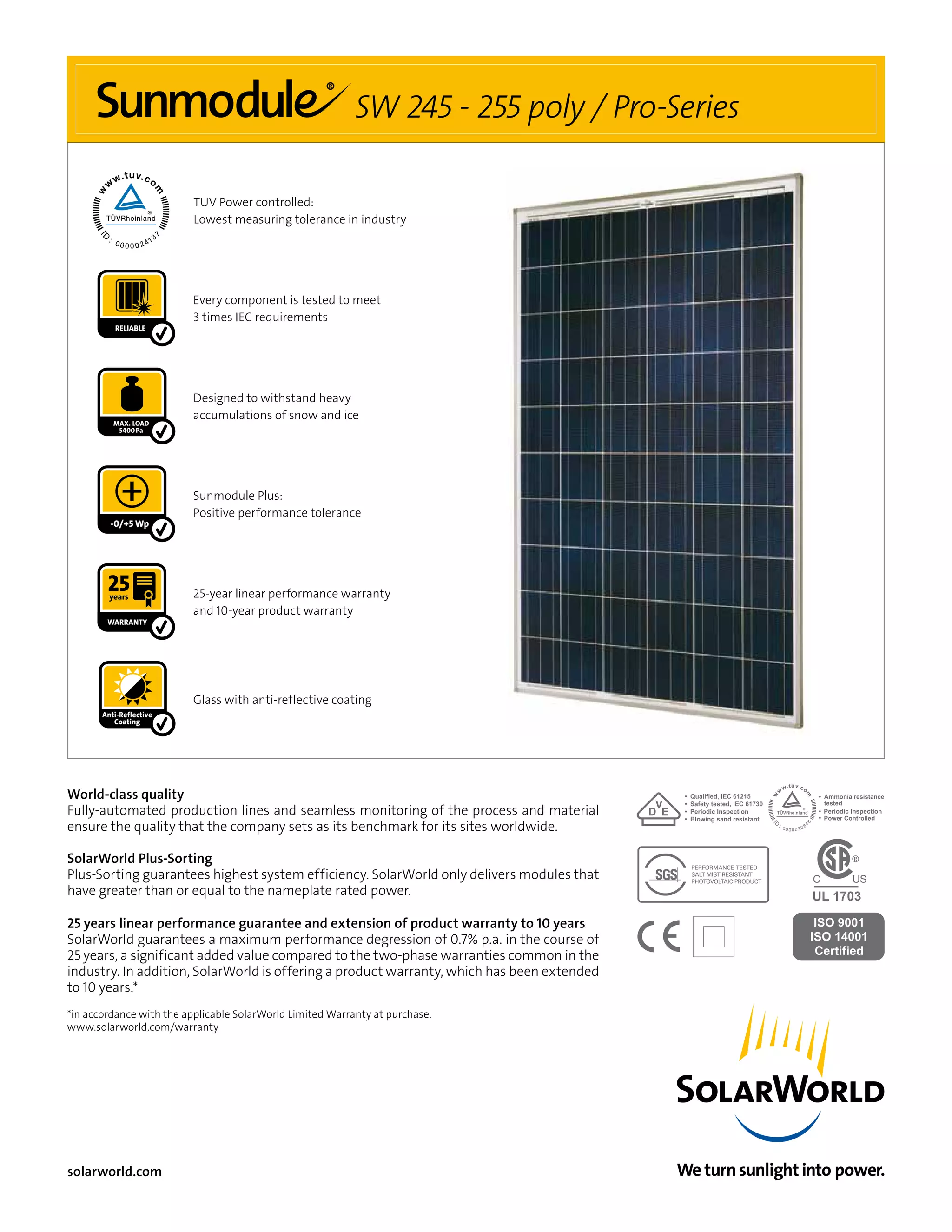 SolarWorld SW255 Poly | PDF | Physics | Science