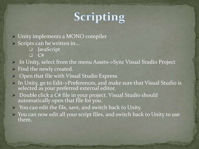 unity gaming programing basics for students ppt | PPT
