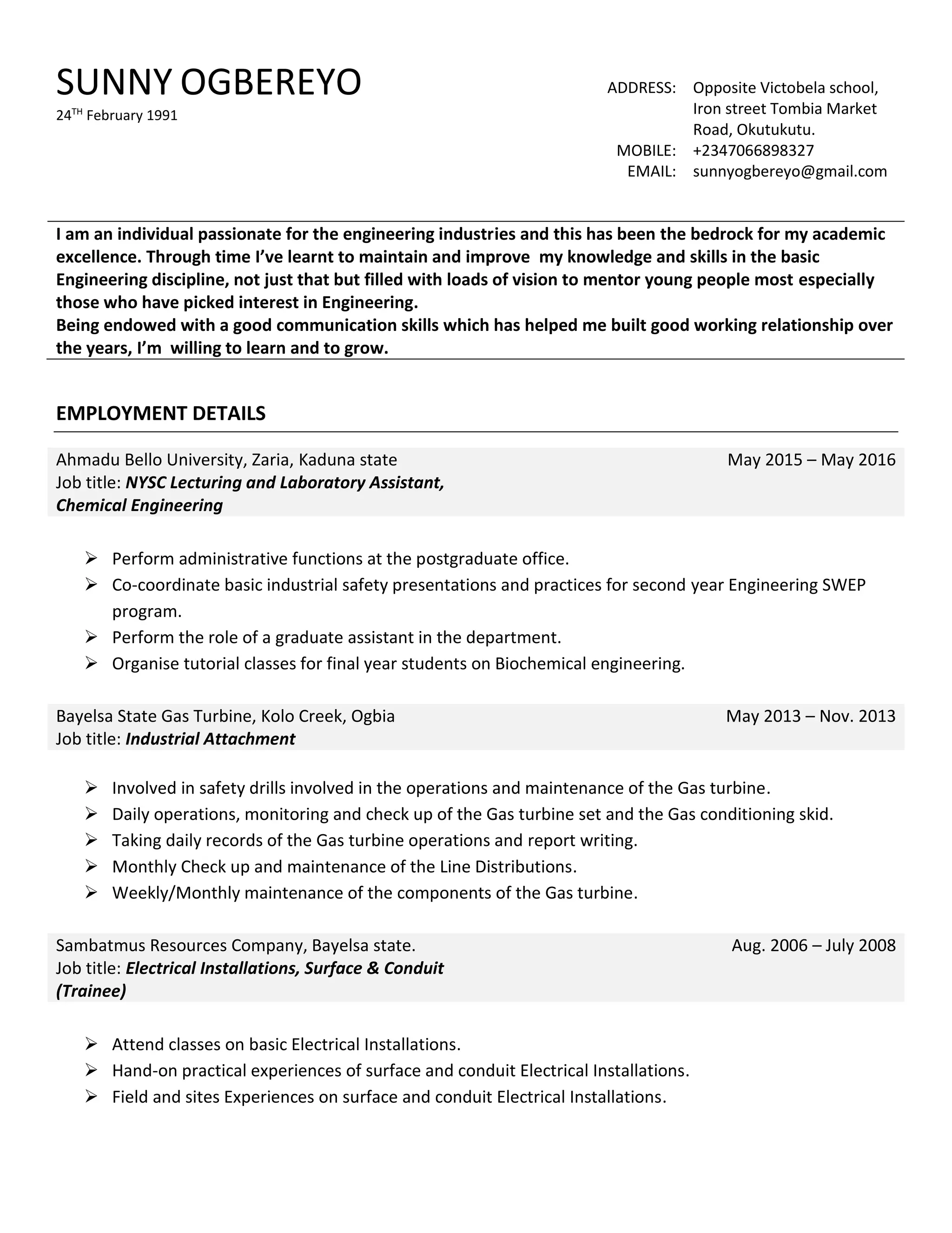 Sunny ogbereyo cv | PDF | Education