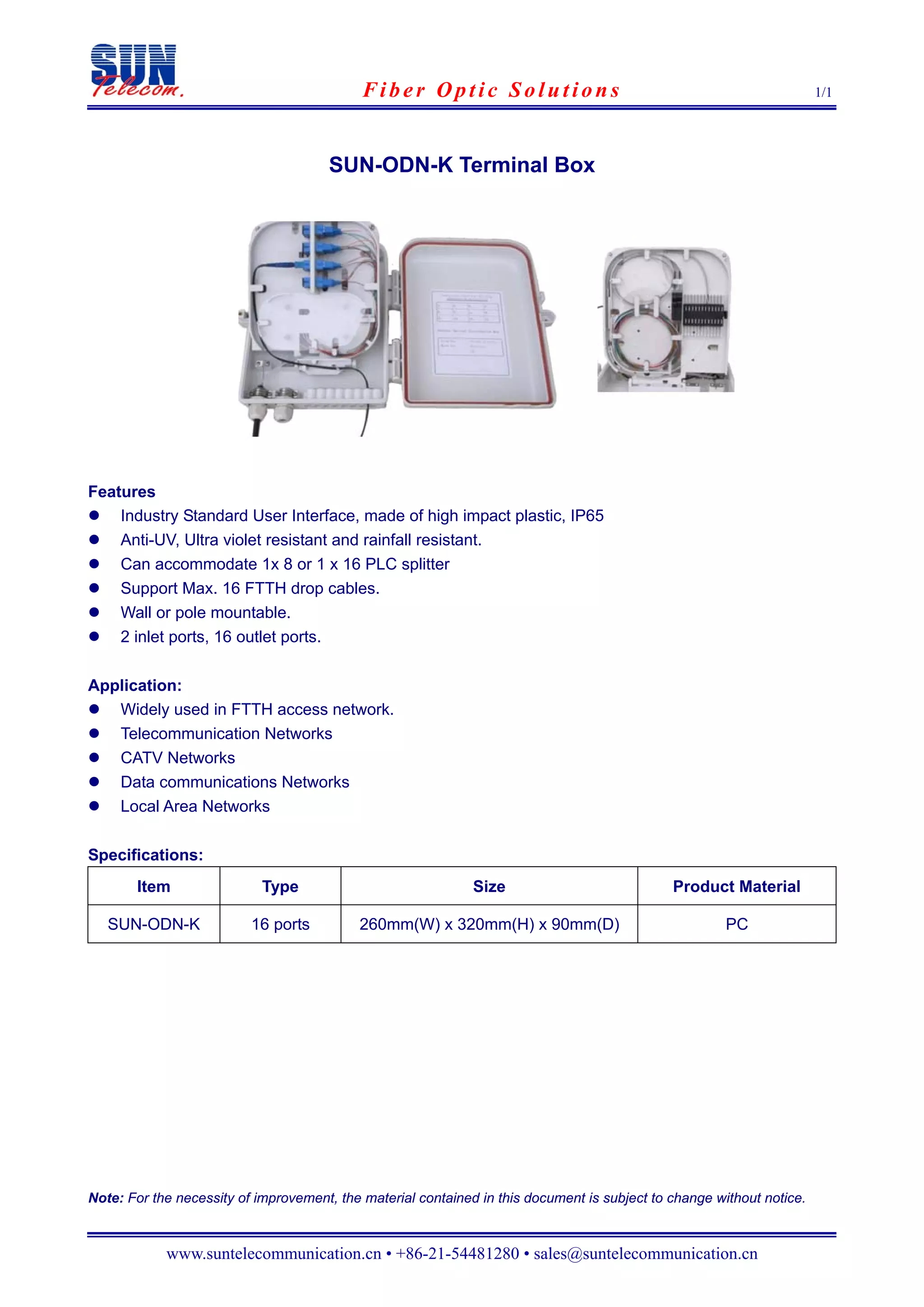Sun Odn K Splitter Terminal Box | PDF
