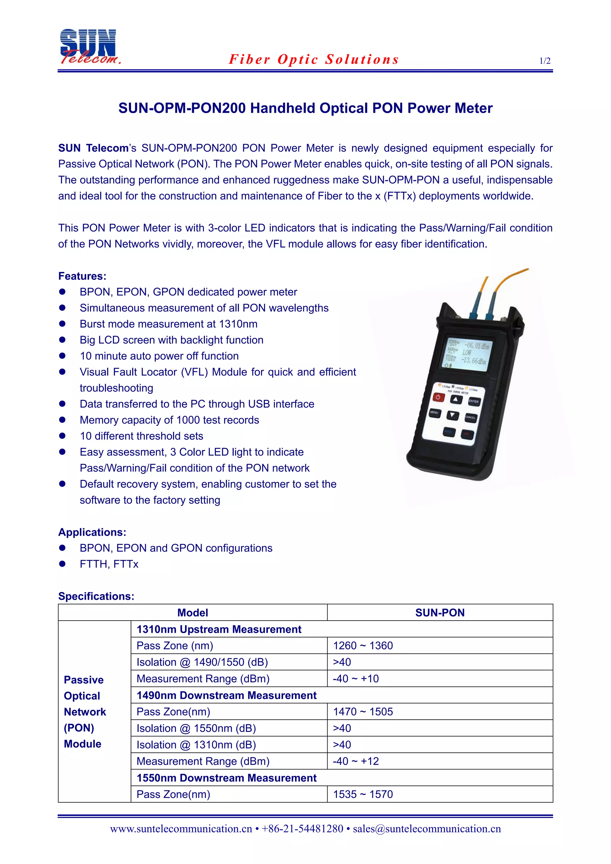 Sun Opm Pon Power Meter | PDF