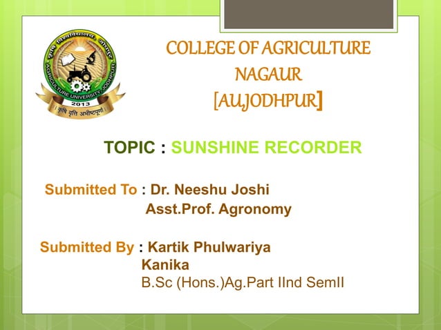 SUNSHINE RECORDER Meteorology (Agronomy).pptx | Geography | Science