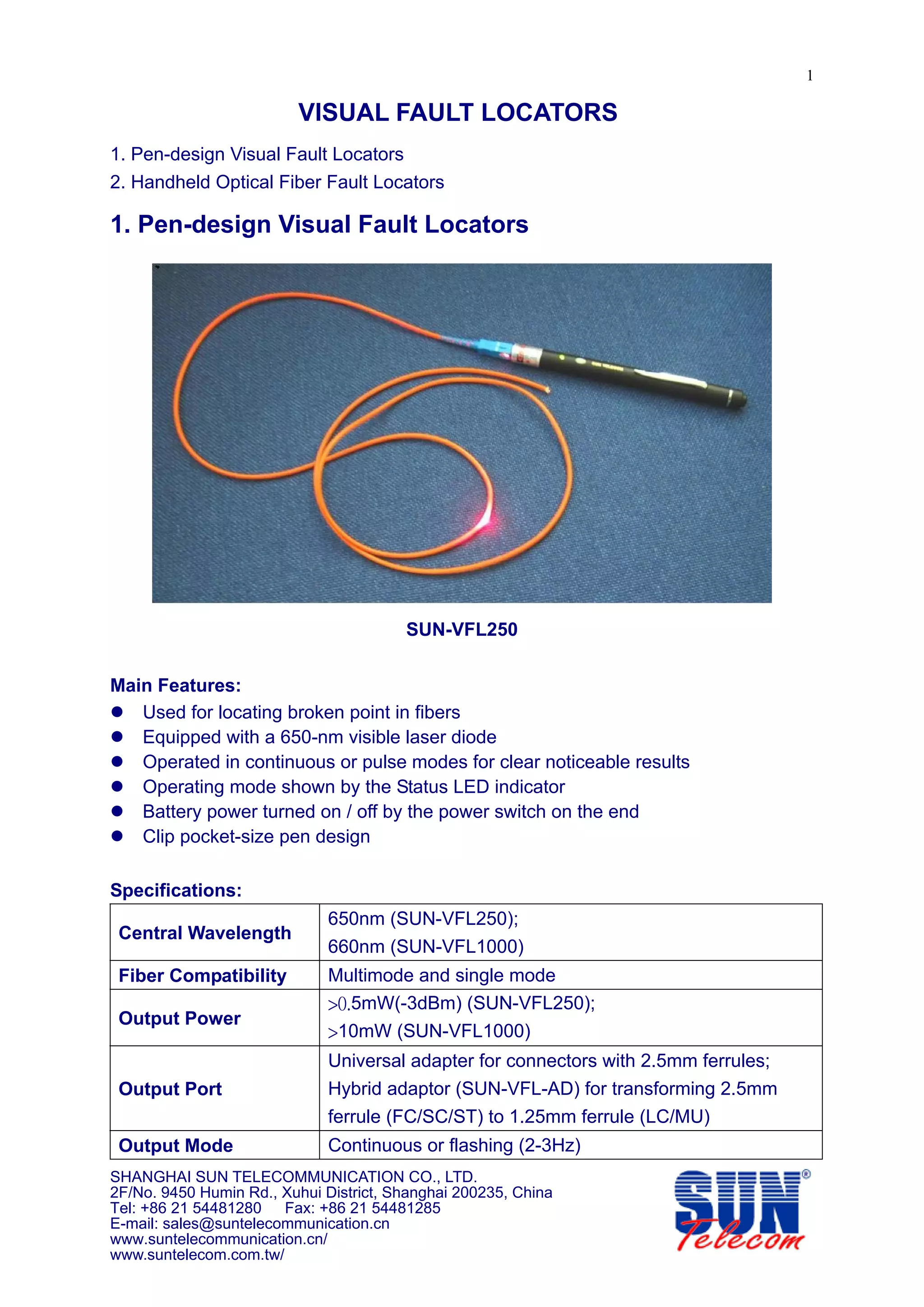 Sun Vfl250 Visual Fault Locator | PDF