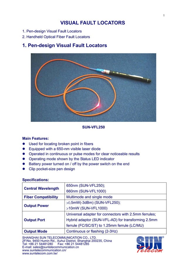 Sun Vfl250 Visual Fault Locator | PDF