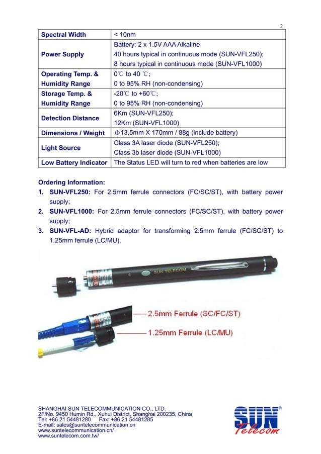 Sun Vfl250 Visual Fault Locator | PDF