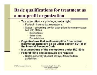 NPO Tax Issues and Concerns ©: SUNY Old Westbury Presentation | PPT