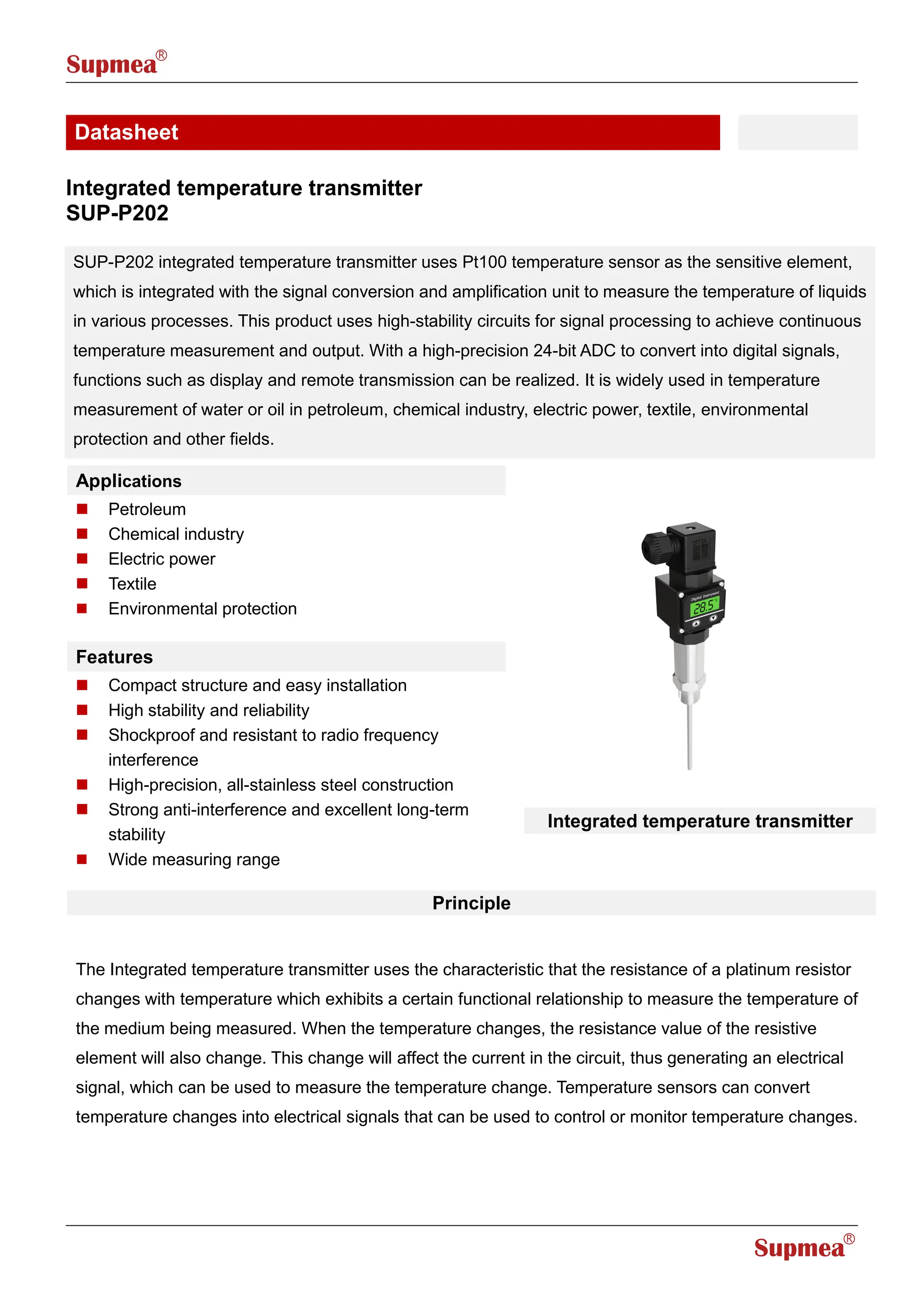 Data sheet Temperature transmitter SUP-P202 Datasheet | PDF