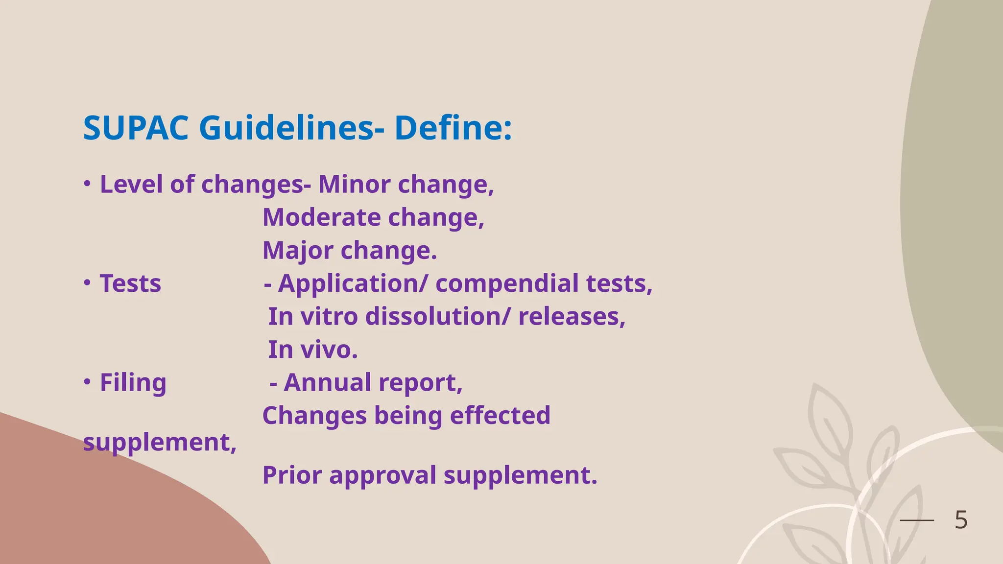 SUPAC GUIDELINES, History, levels of changes, changes in components ...
