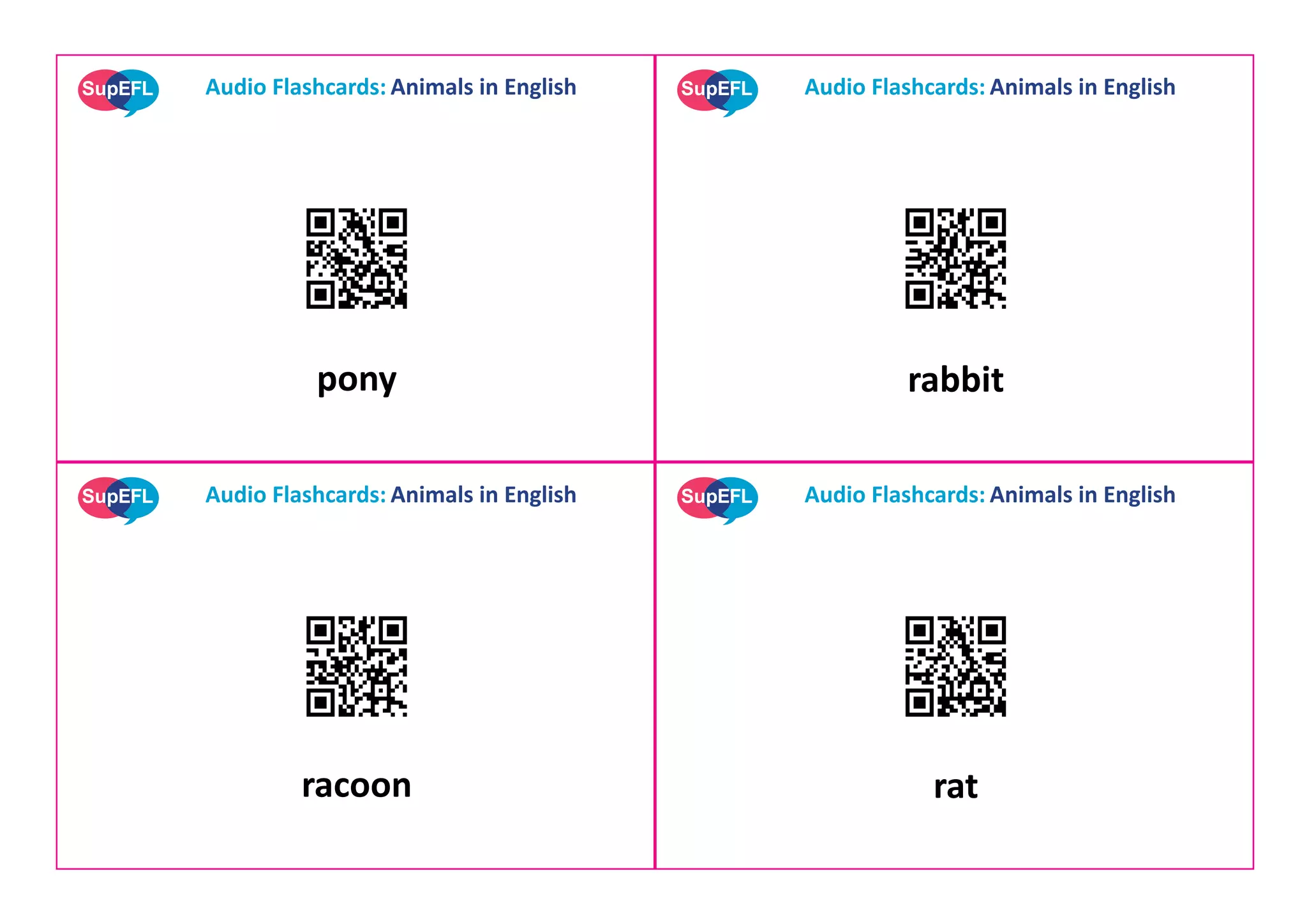 SupEFL audio flashcards: animals in english qr+word set 1 | PDF