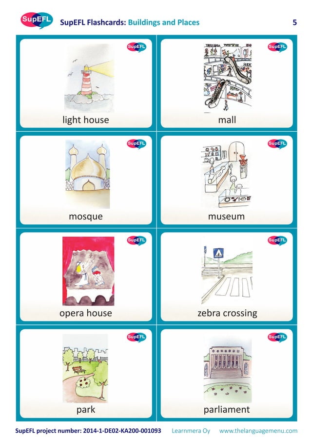 SupEFL flashcards: buildings and places (in english) | PDF