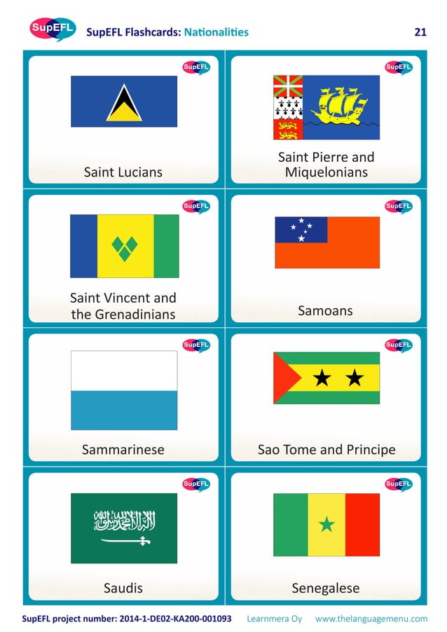SupEFL flashcards: nationalities (in english) | PDF