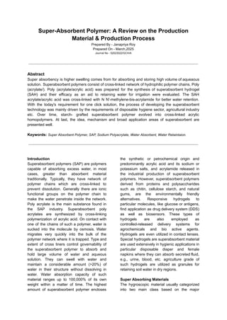 Super Absorbent Polymer A Review on the Production Material ...