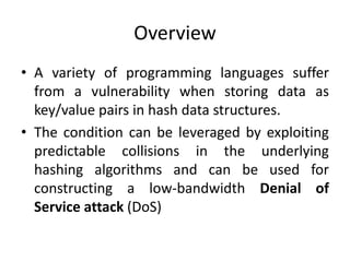 Collision vulnerability for hash data structures in web platforms | PPTX