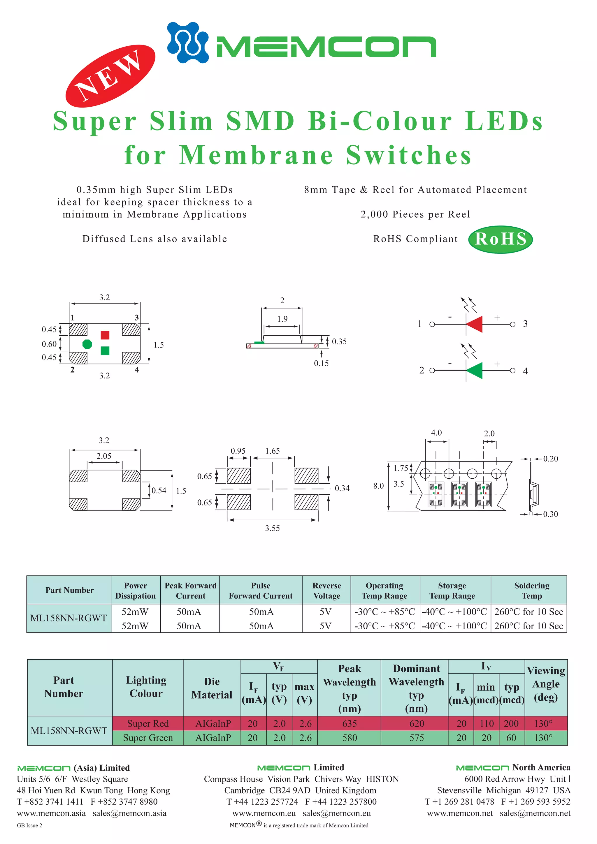Memcon 0.35mm ht Super slim-bicolour-leds-ml158-series | PDF